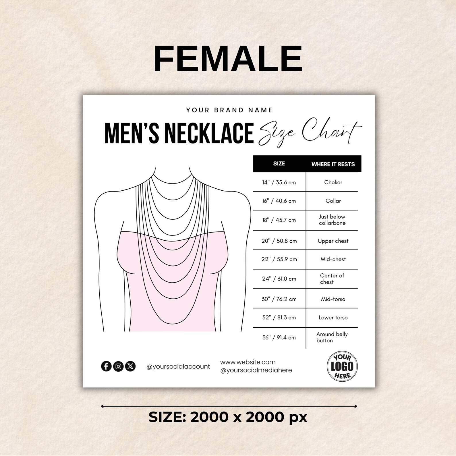 Necklace Size Chart, Size Chart for Necklace Display, Necklace Size ...