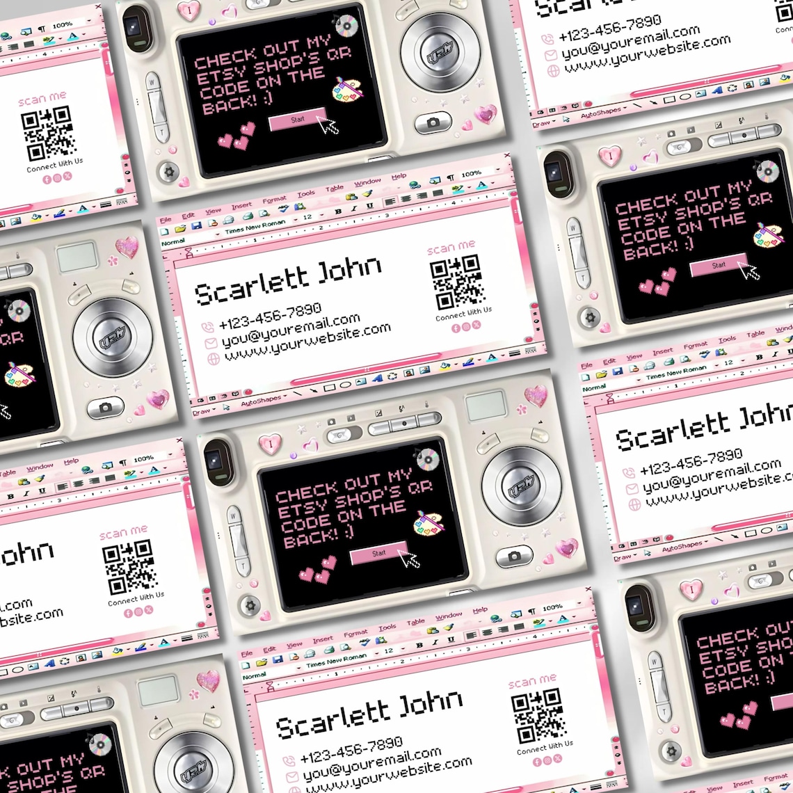 Editable Y2k Themed Business Card, Mobile Phone Business Card Template ...