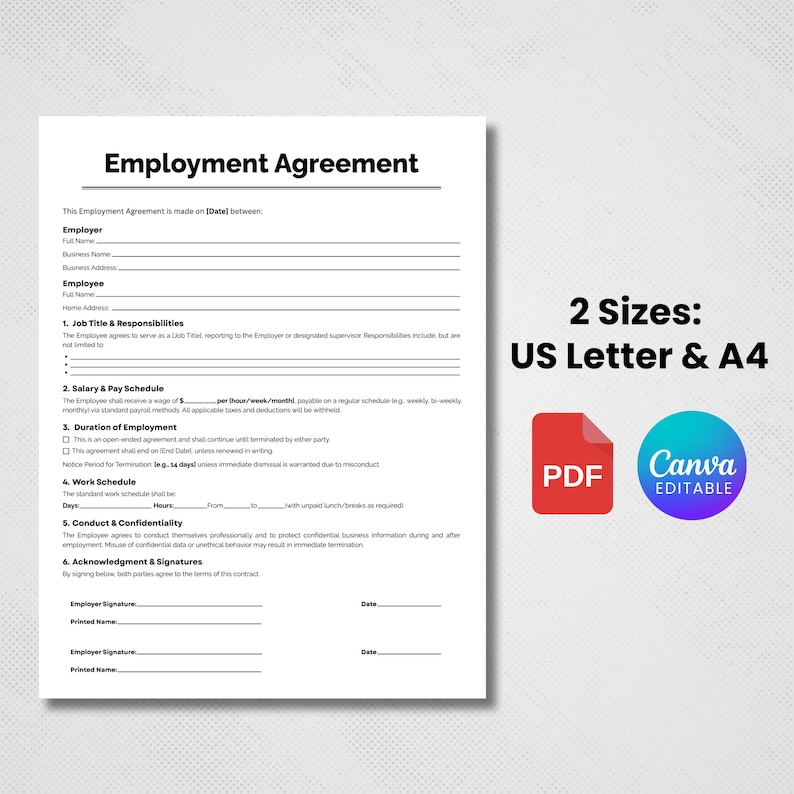 One Page Employment Contract, Employment Agreement, Employee Contract ...