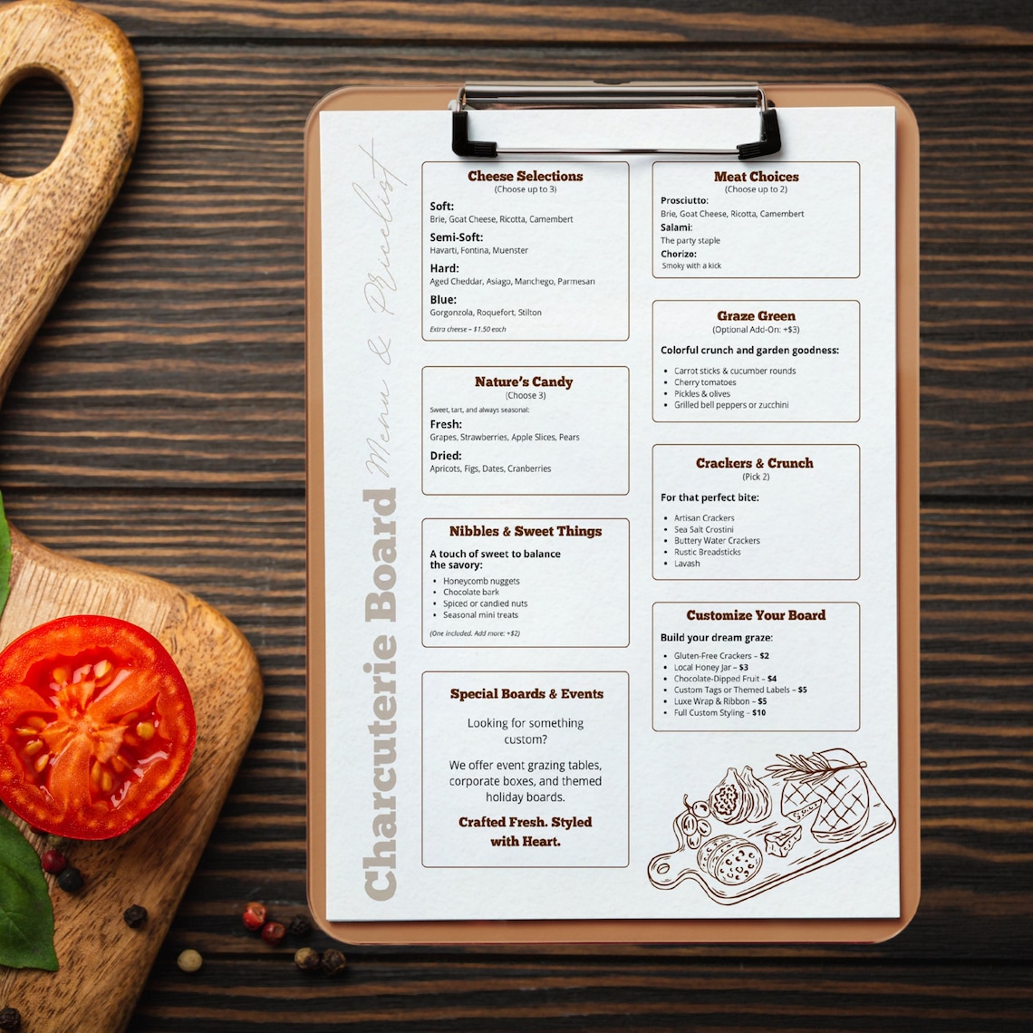 Charcuterie Business Pricelist Menu Board Template, Charcuterie Menu ...