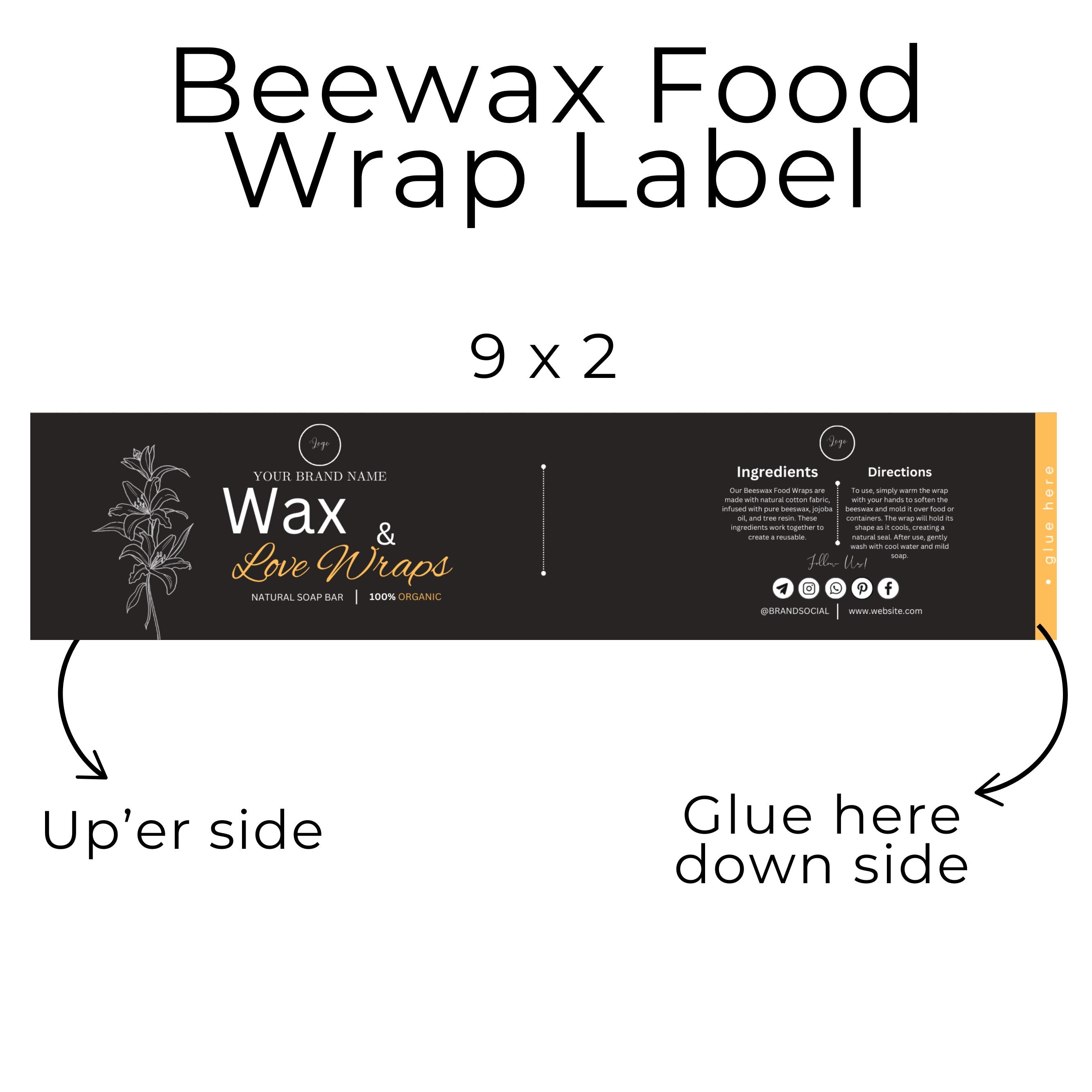 Beeswax Food Wrap Label Canva Template, Bees Wax Wrap Band Label ...
