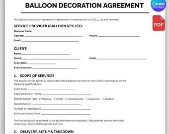 Editable Balloon Decor Contract Template, Balloon Decoration Service ...