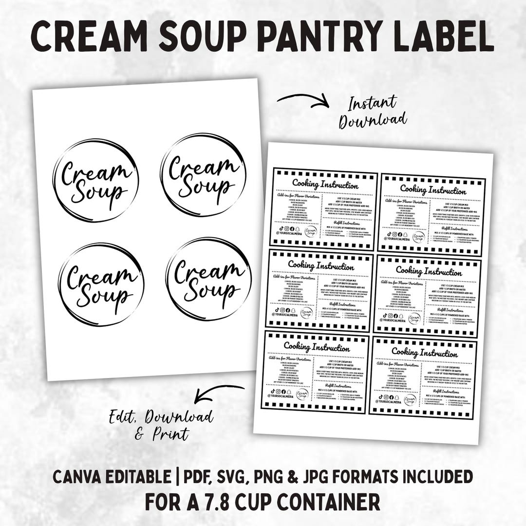 Printable Cream Soup Mix Labels, Editable Homemade Cream Soup Canva ...