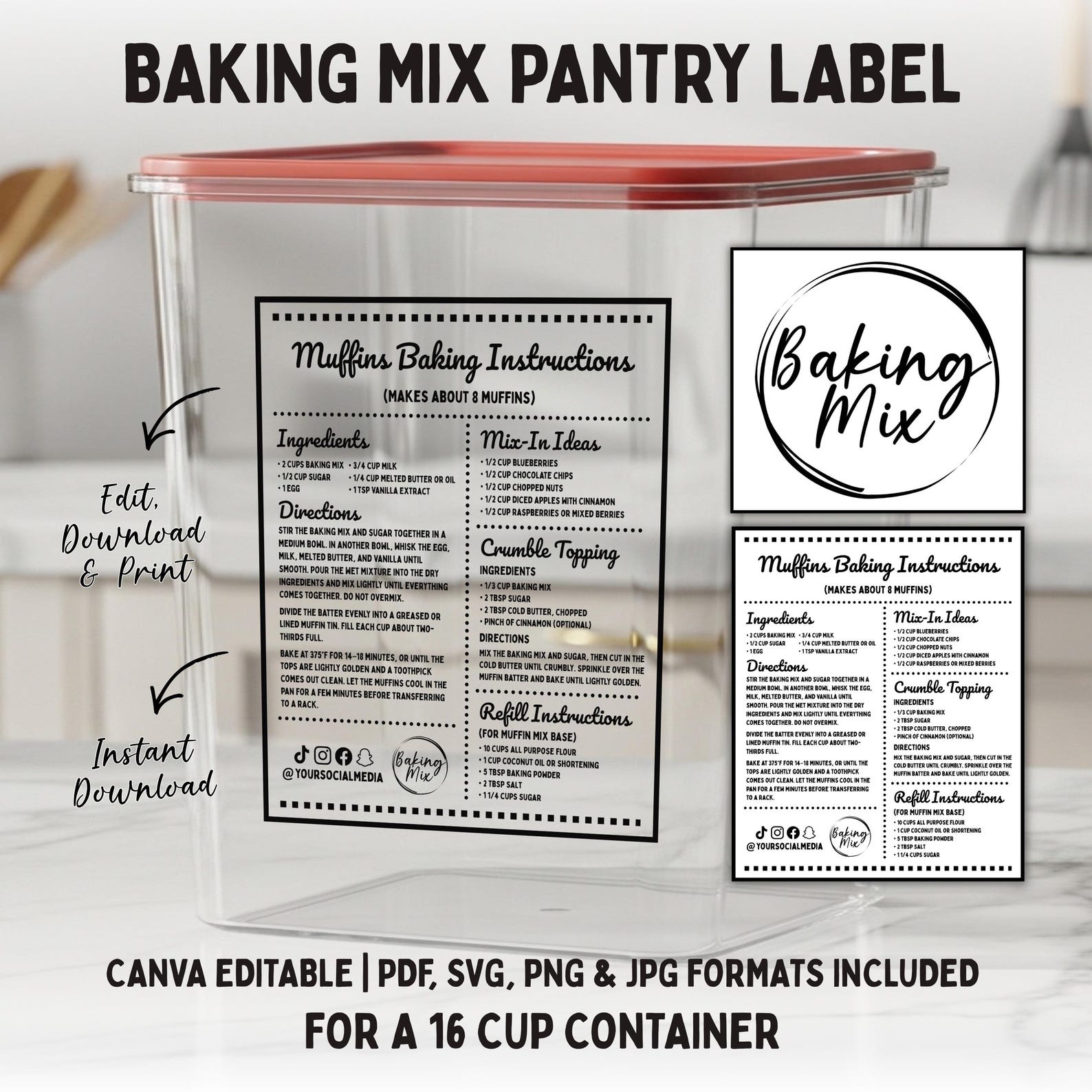 Printable Baking Mix Labels, Dry Mix Label Canva Template, PDF, SVG ...