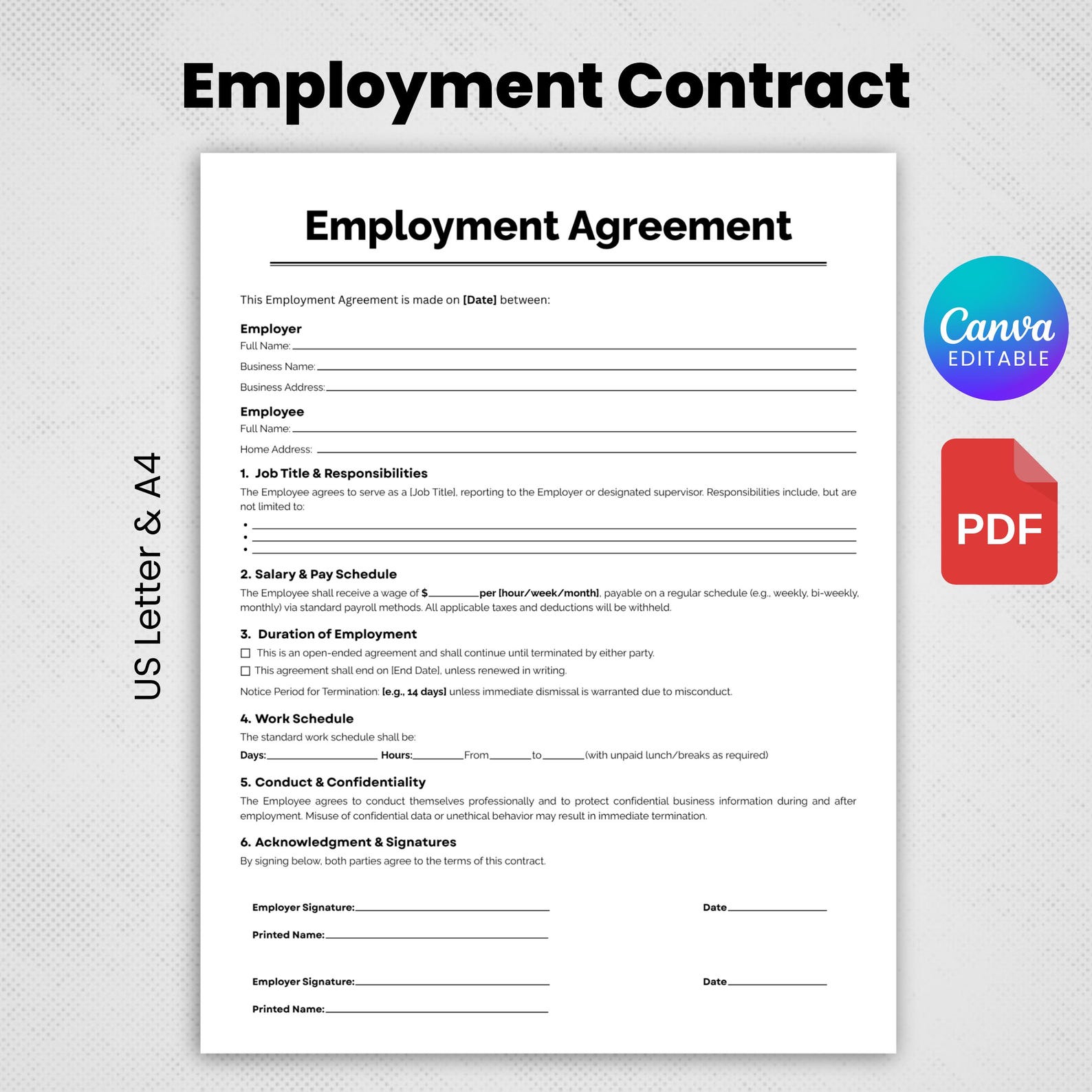 One Page Employment Contract, Employment Agreement, Employee Contract ...