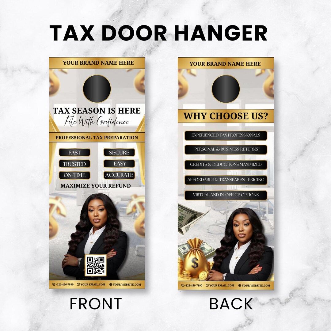 Tax Door Hanger Template, Tax Preparer Gold and White Banner, Tax ...