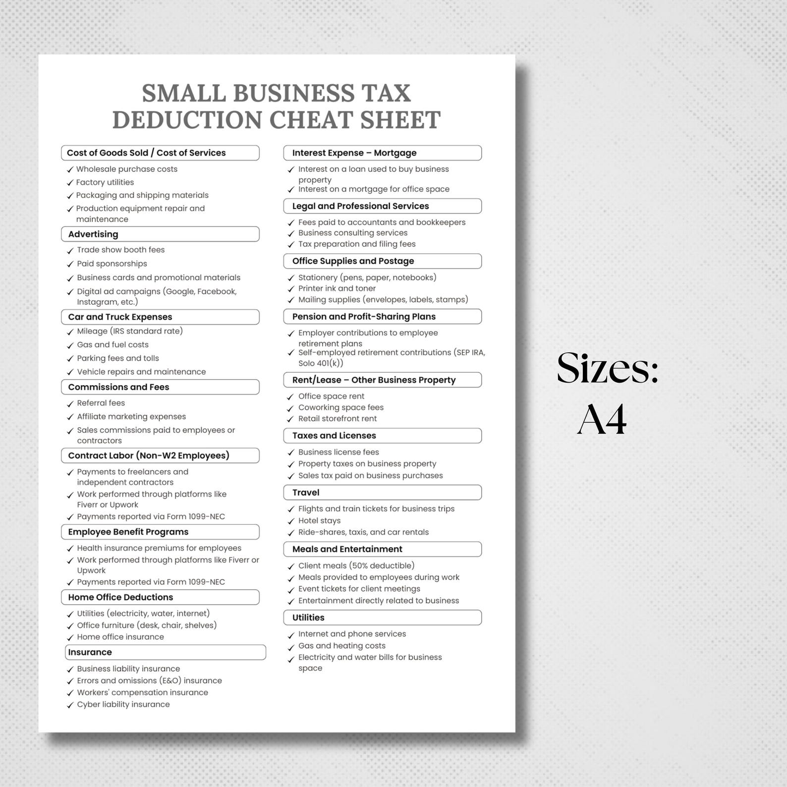 Tax Deduction Sheets, Business Tax Deductions, Tax Deduction Tracker ...