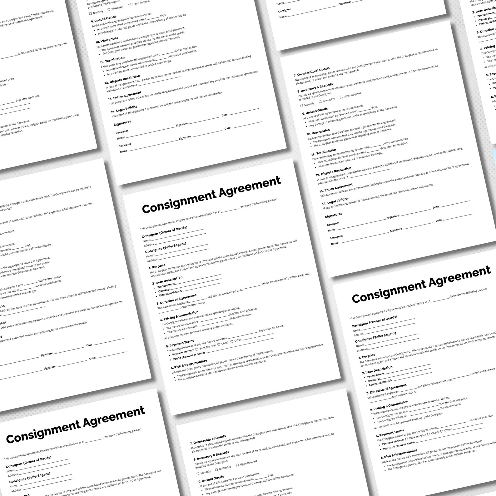 Editable Consignment Agreement Template, Consignment Template,consignment Form ,reseller ...