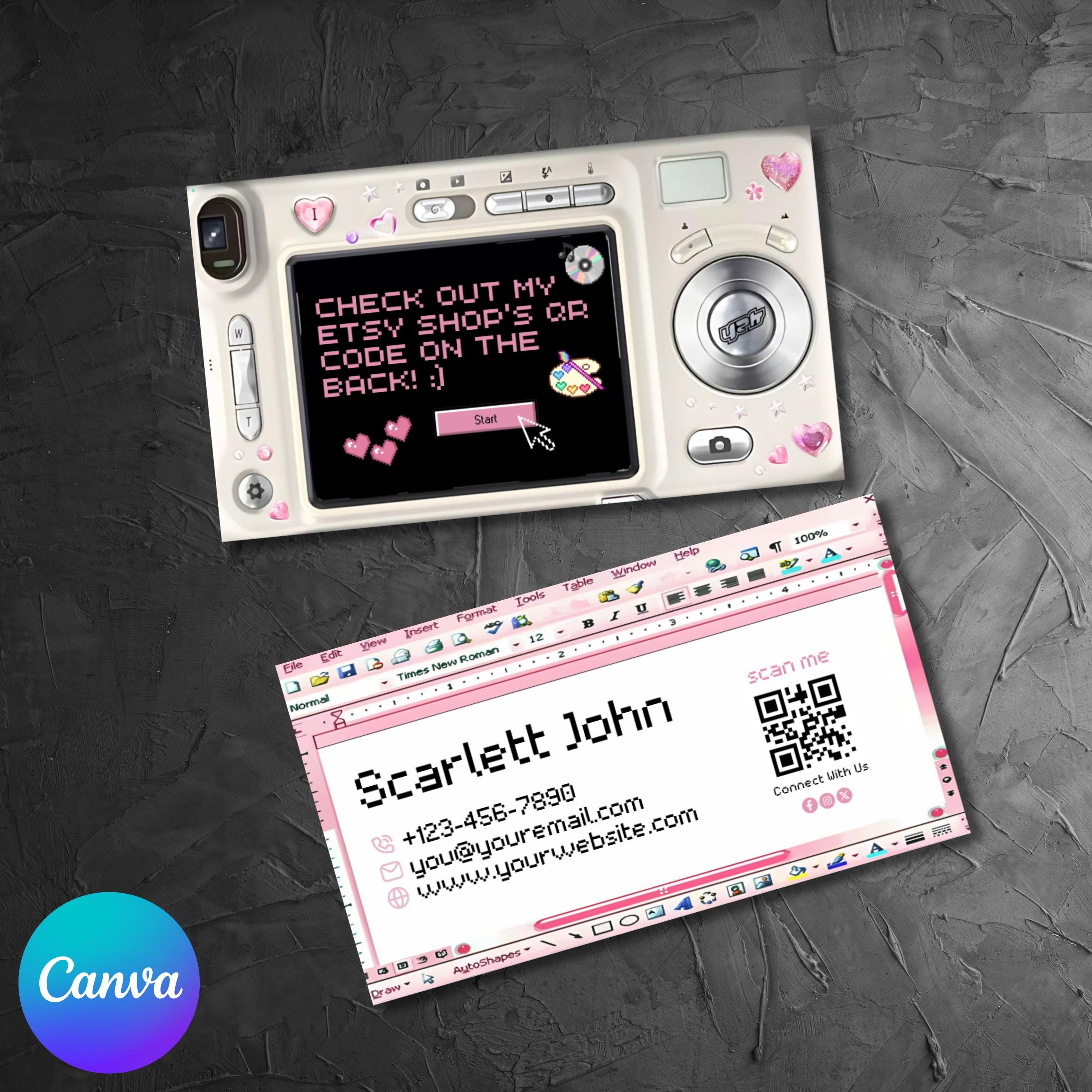 Editable Y2k Themed Business Card, Mobile Phone Business Card Template ...