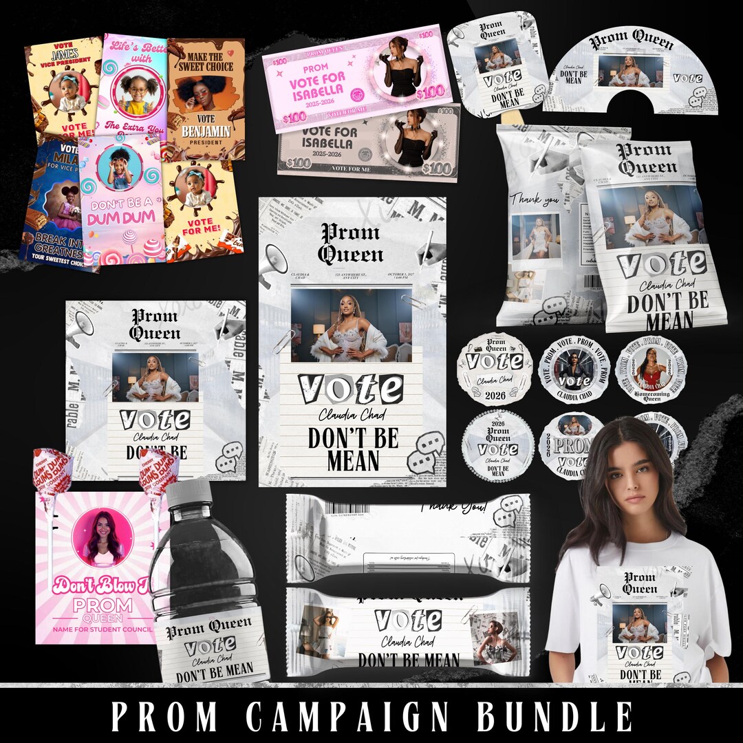 Vote Prom Queen Campagin Bundle, Newspaper Prom Party Favor, Prom Chip ...