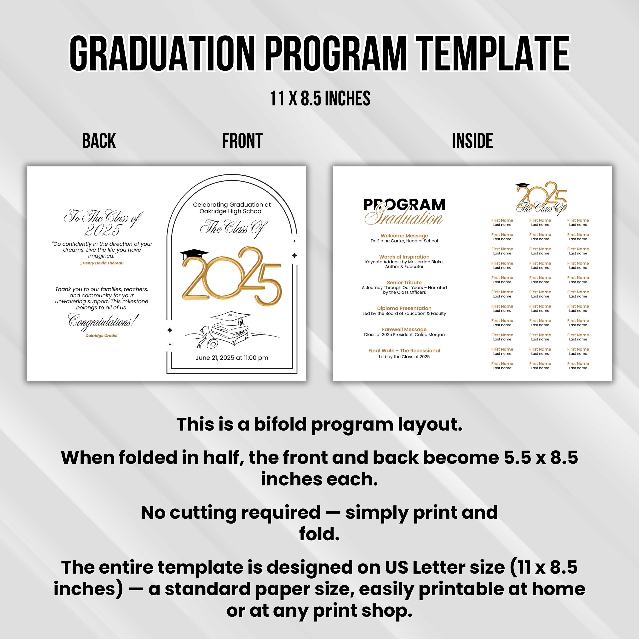 2025 Graduation Program Template, Editable 2025 Ceremony Card, Class of ...