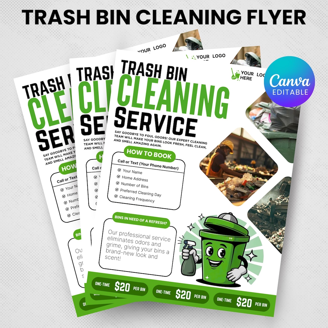 Trash Bin Cleaning Flyer, Garbage Can Wash Marketing Flyer, Dumpster ...