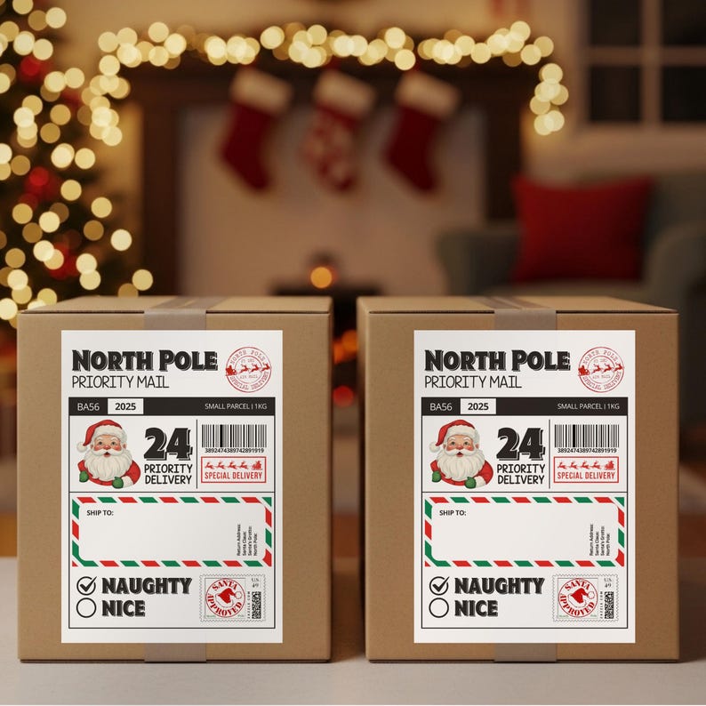 Editable Santa Shipping Label Canva Template | Personalized North Pole ...