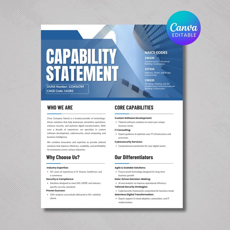 Capability Statement Template Canva, Corporate Flyer, Editable Business ...