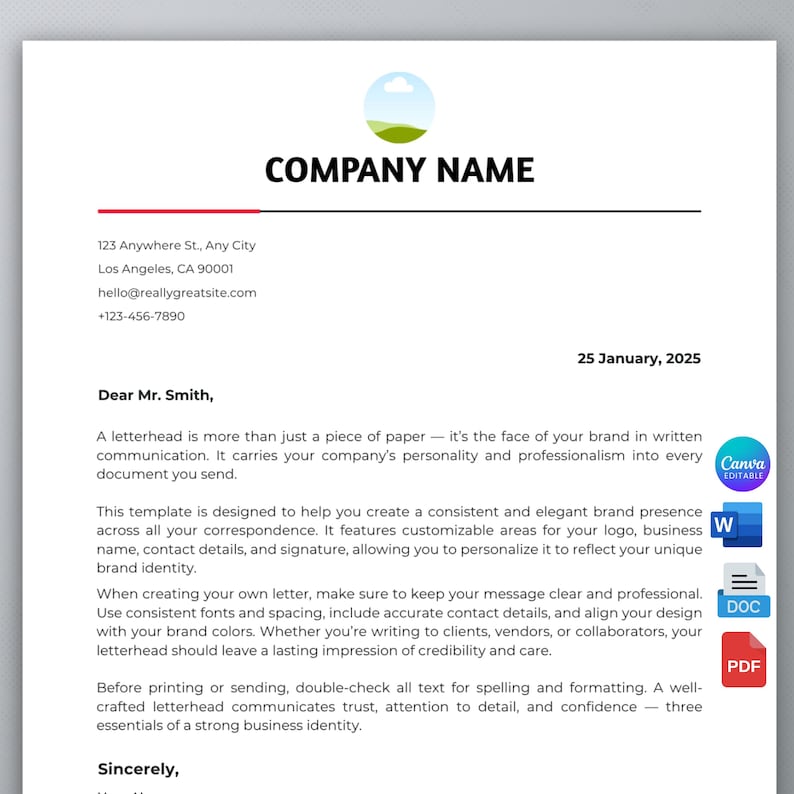 Editable Letterhead Template, Printable Letterhead for Small Business ...