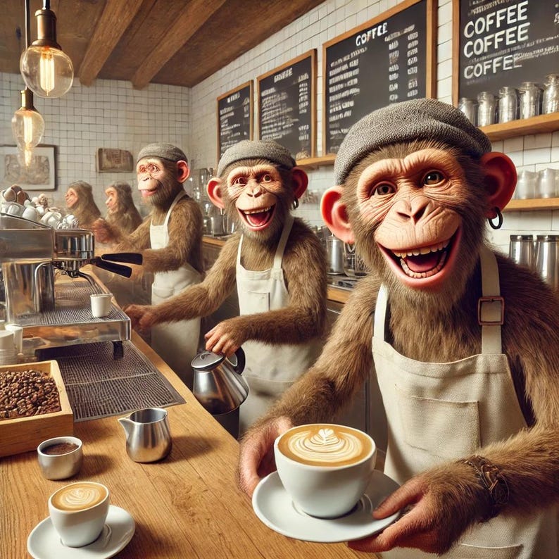 Monkey Baristas – Ai-generated Digital Illustration – Fun Coffee Shop ...