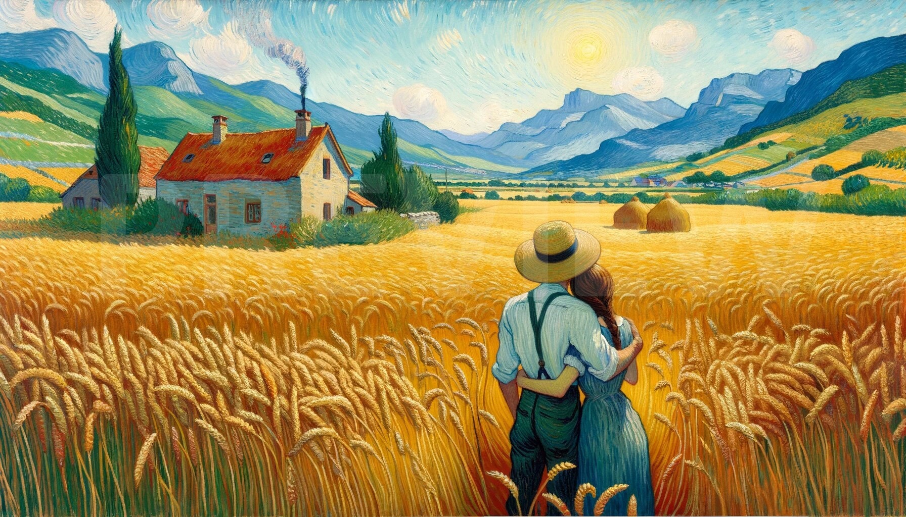 Husband and Wife on Farm, Rustic Oil Painting Print - Etsy