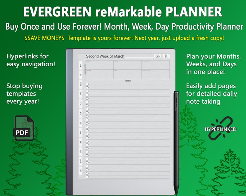 The Evergreen Remarkable Planner Template | Reusable, Customizable ...