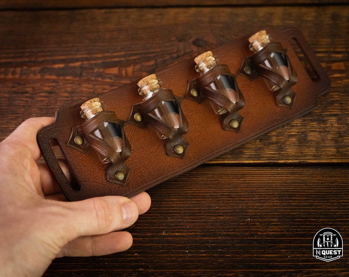 Belt Potion Holder for 5 Small Bottles. Made of Leather for Adventurers ...
