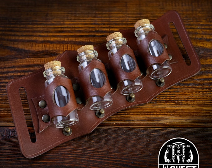 Leather Belt Potion Holder for 4 Bottles - Quadruple Vial Holster ...