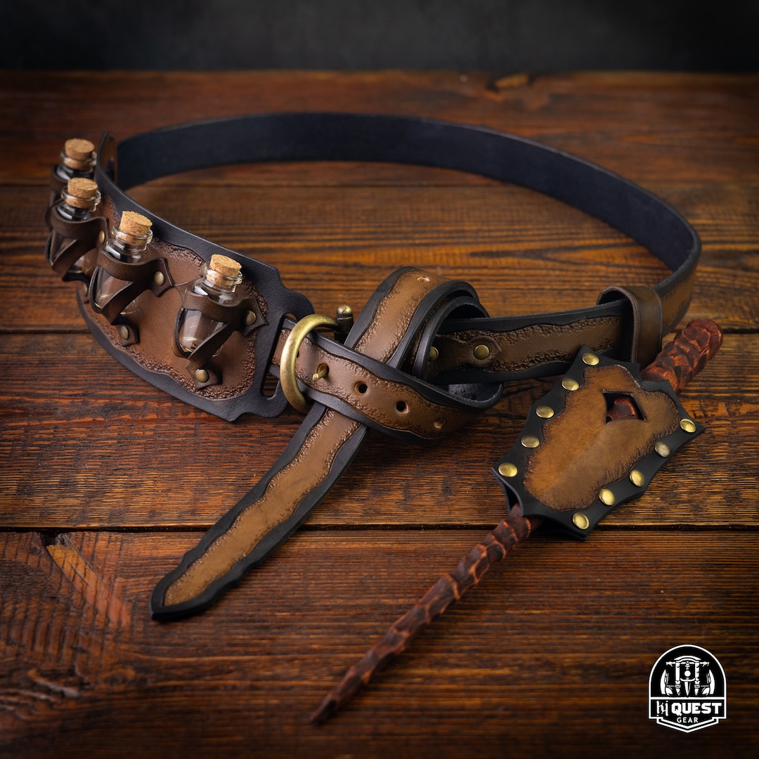 Leather Fantasy Belt Set: Potion Holder & Wand Holster, Cosplay Prop - Etsy