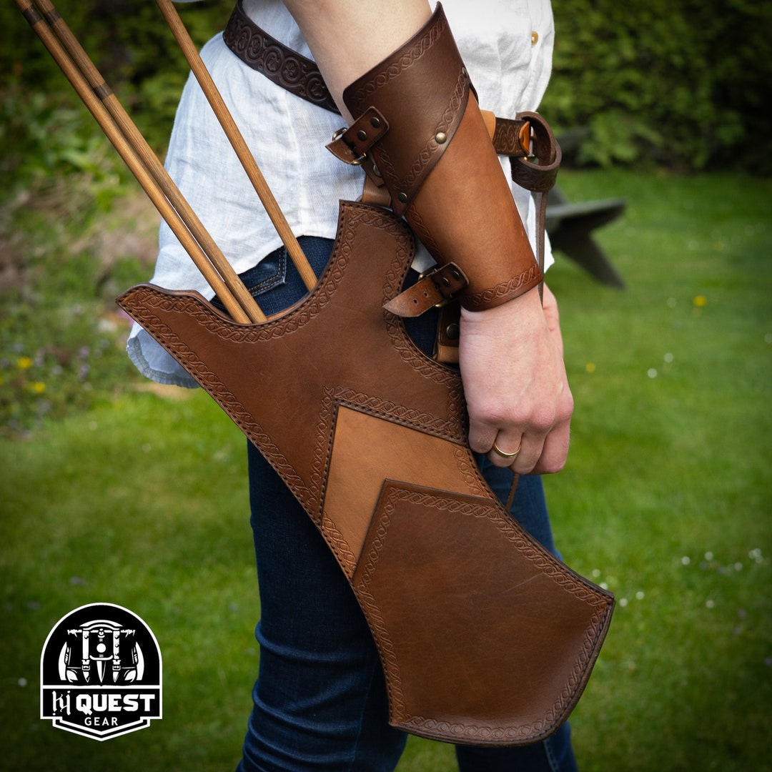 Leather Quiver and Bracer Set, Handmade Archery Quiver, Genuine Leather ...