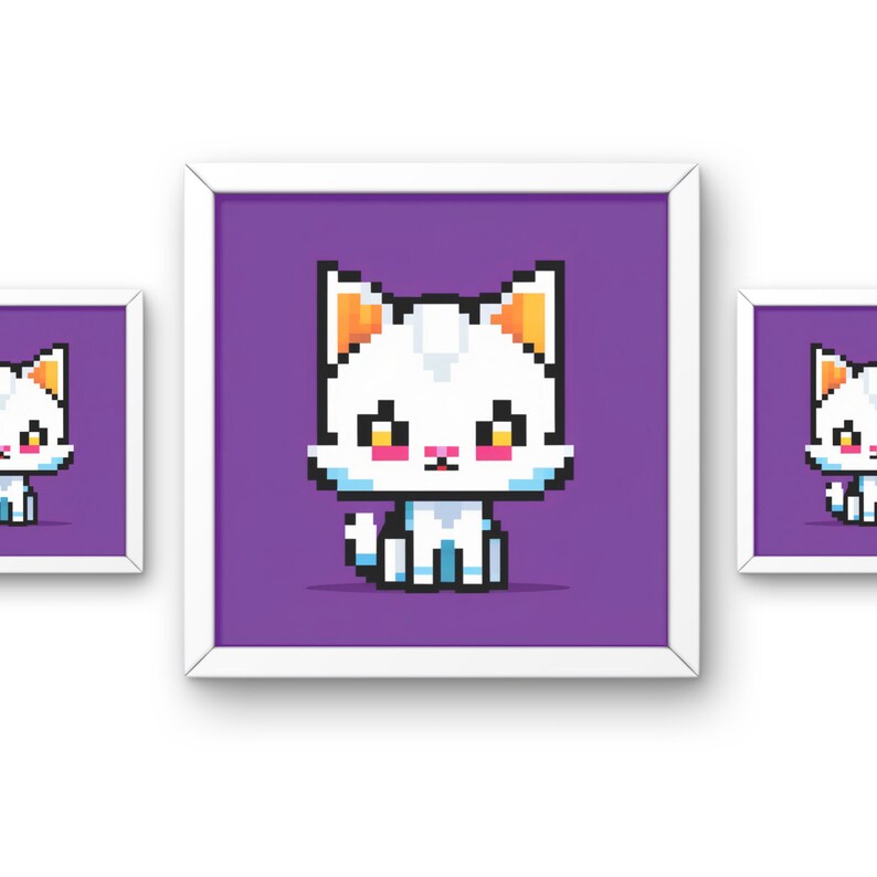 Pixel Art Cat Print Digital Download, 8-bit Style Kitten Wall Art ...