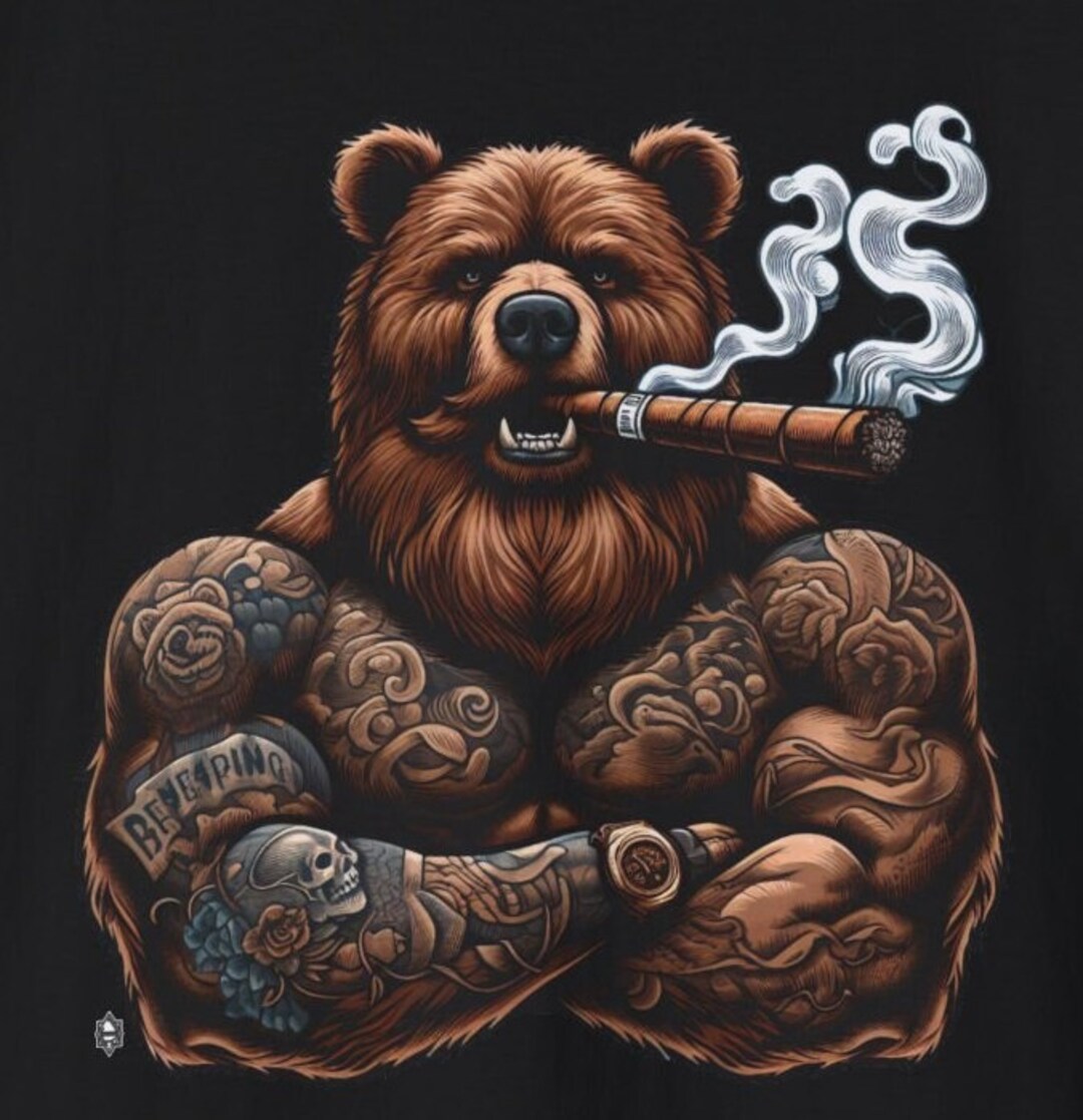 T-shirt Muscle Cigar Bear - Etsy