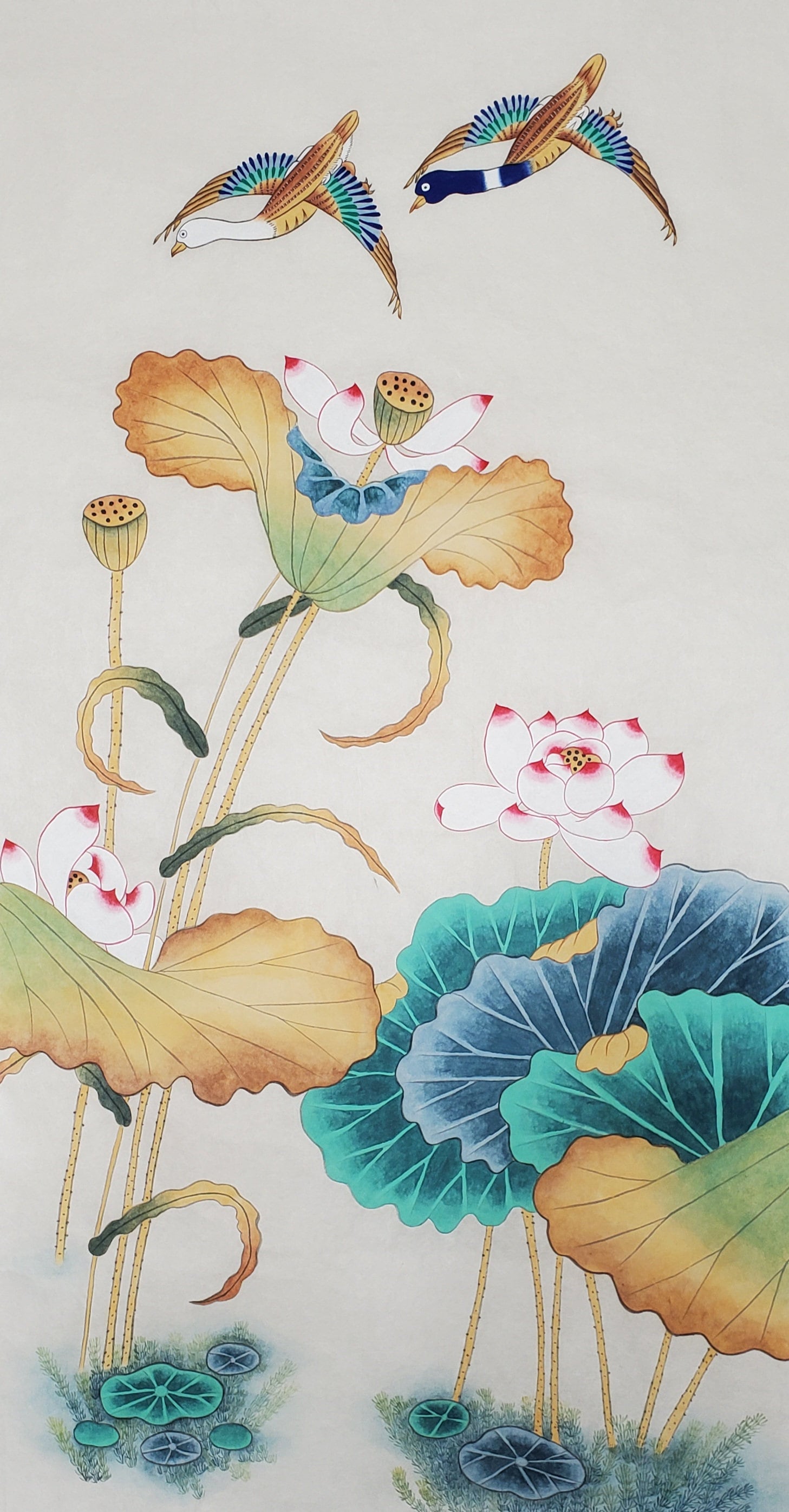Korean Folk Painting. [minhwa]. "korean Lotus & Birds" Painting Series ...
