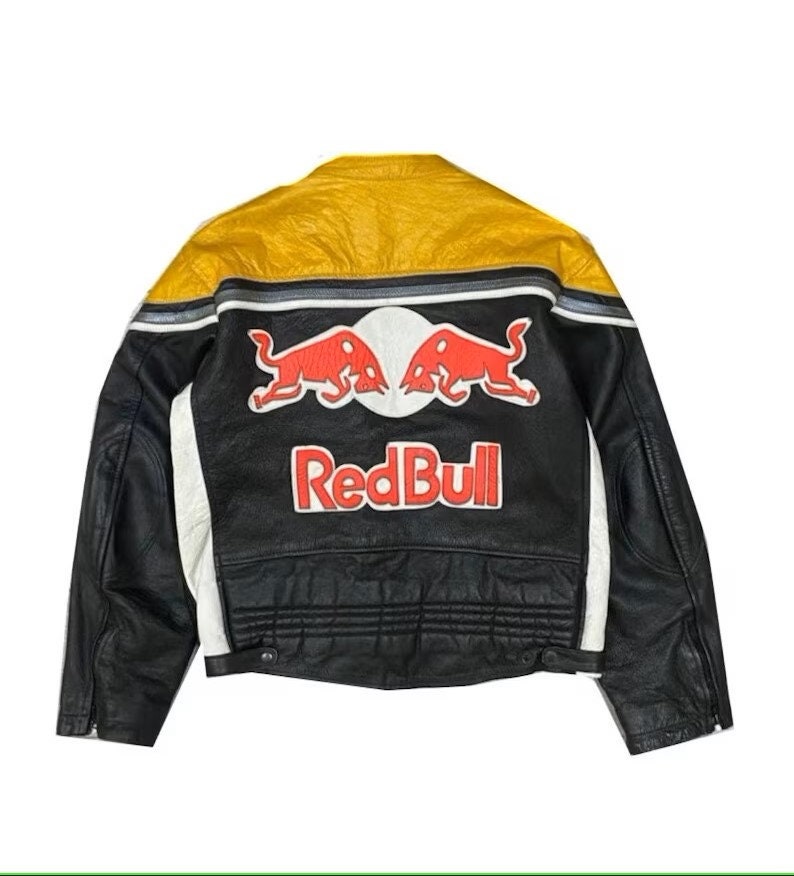 Red Bull Racing Leather Jacket Vintage Y2K 90s Motorcycle Streetwear ...