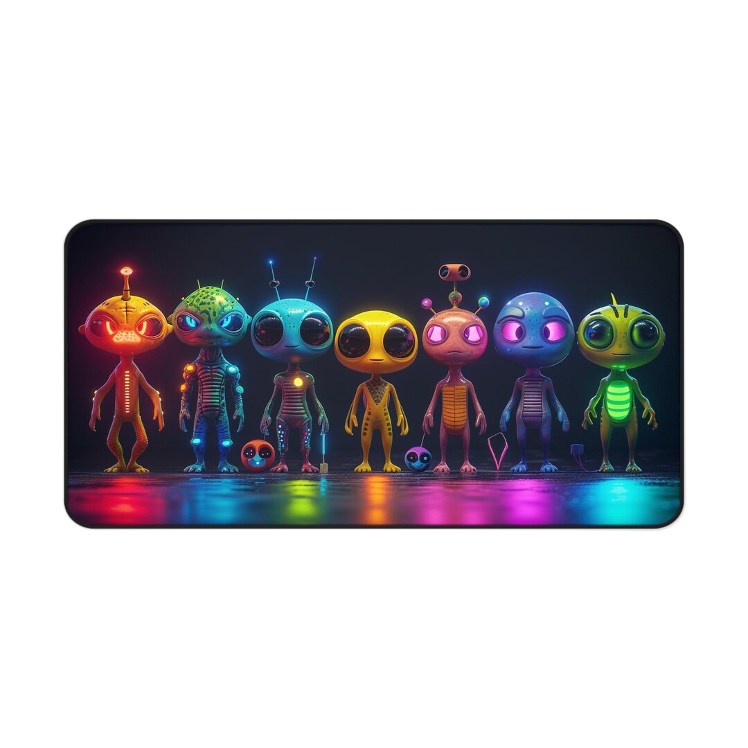 Cute Aliens Office Deskpad, Futuristic Desk Decor, UFO Mouse Pad, Gamer ...