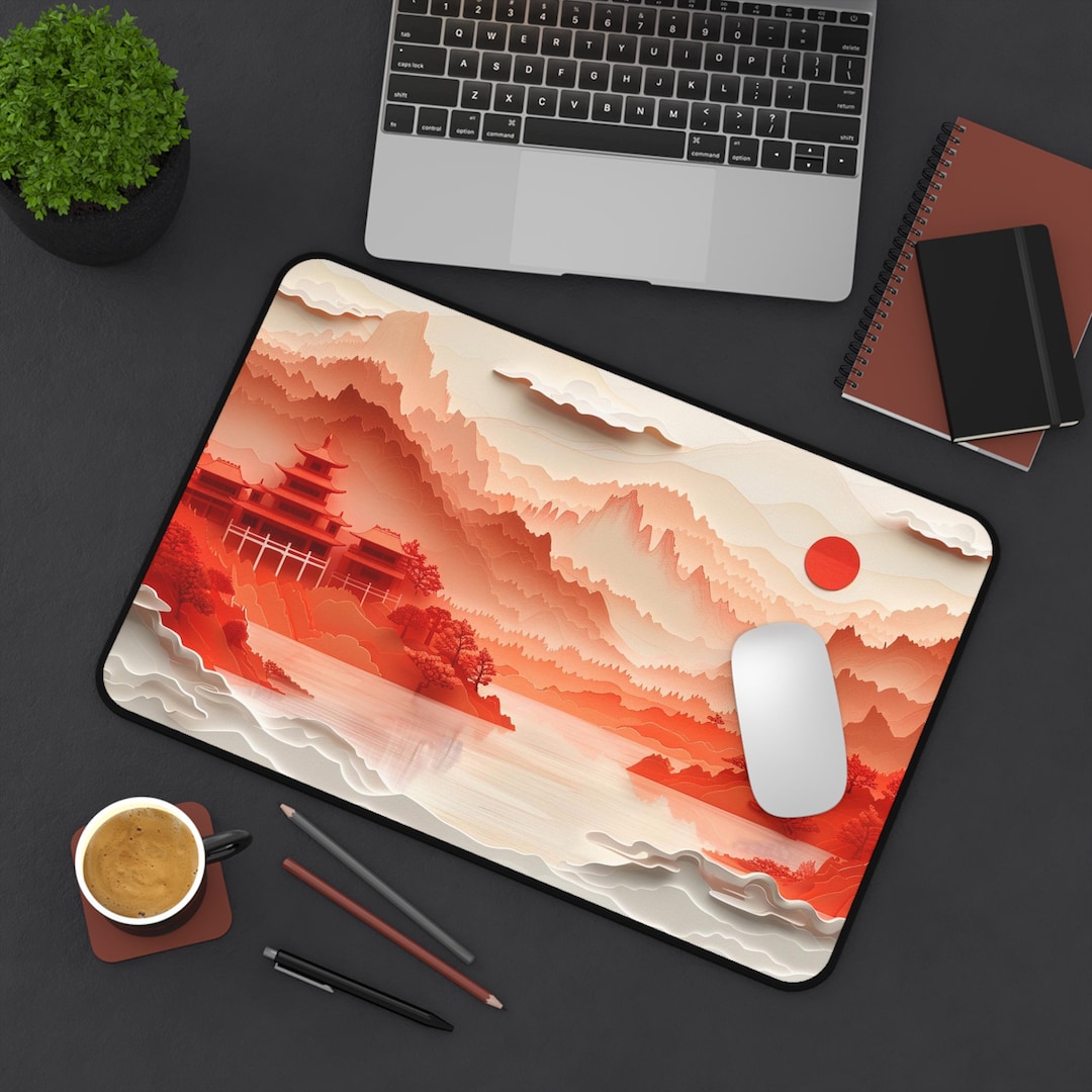 Japanese Sunset Landscape, Office Deskpad, Japan Desk Decor, Japanese ...