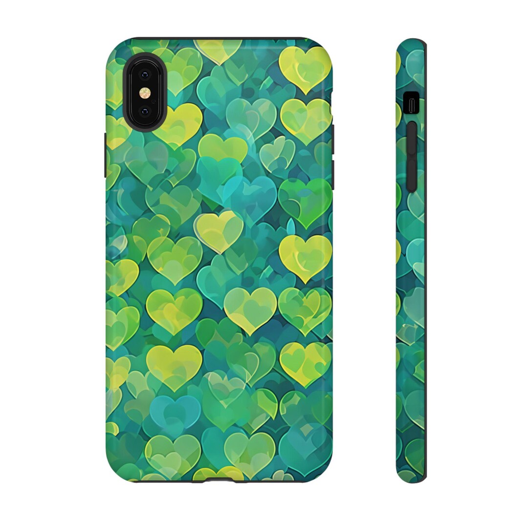 Abstract Green & Yellow Heart Phone Case - Etsy