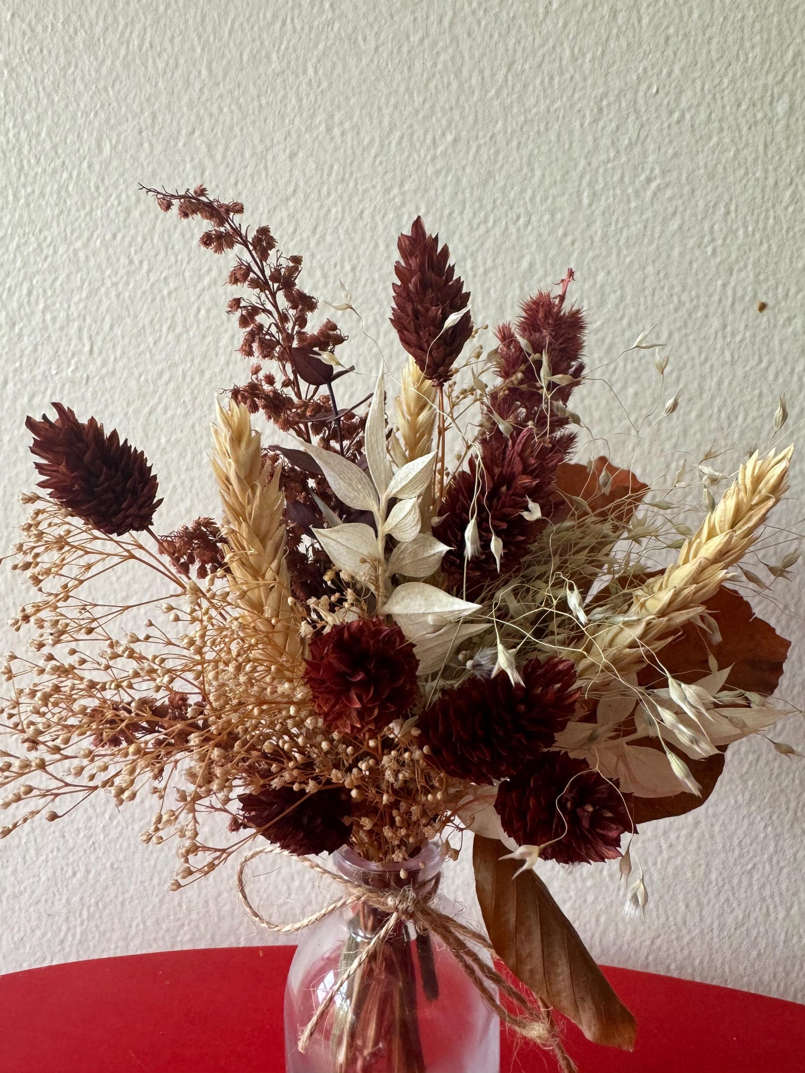 Mini Dried Flower Arrangement, Shades of Beige, Brown and Deep Red ...