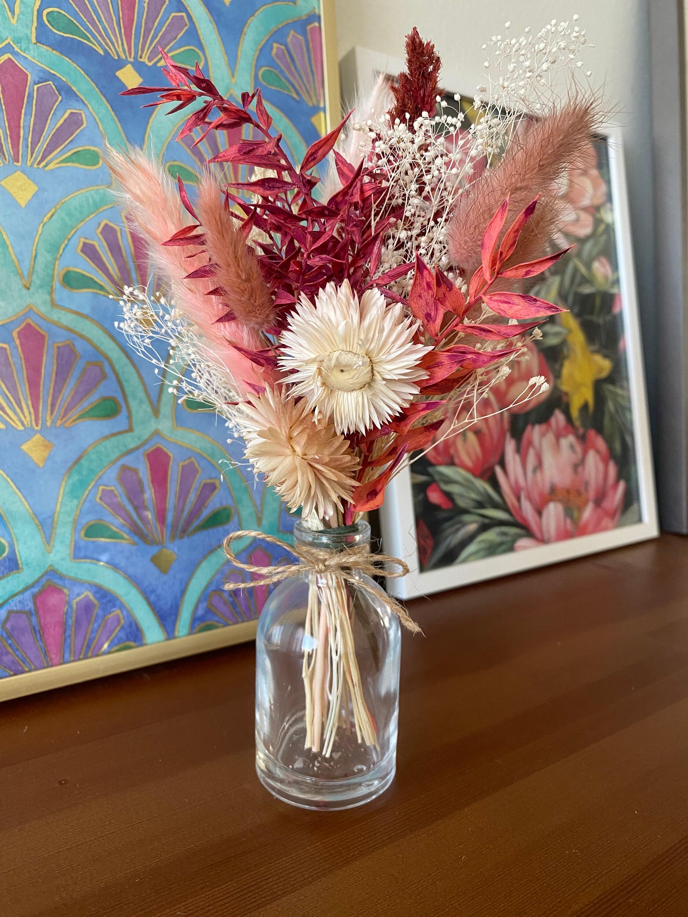 Mini Dried Flower Arrangement, Shades of Pink, Table Centerpiece, Gift ...