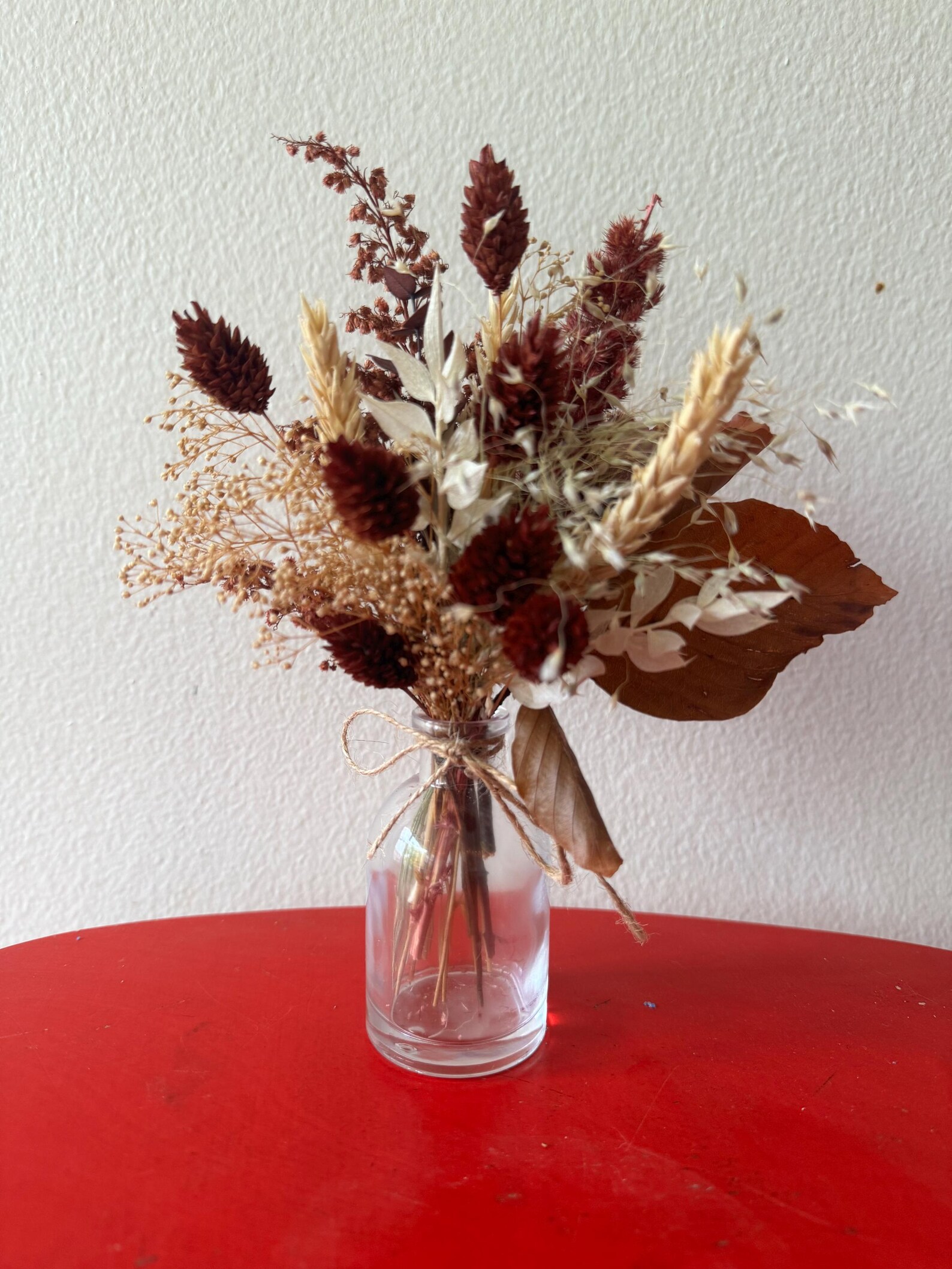 Mini Dried Flower Arrangement, Shades of Beige, Brown and Deep Red ...