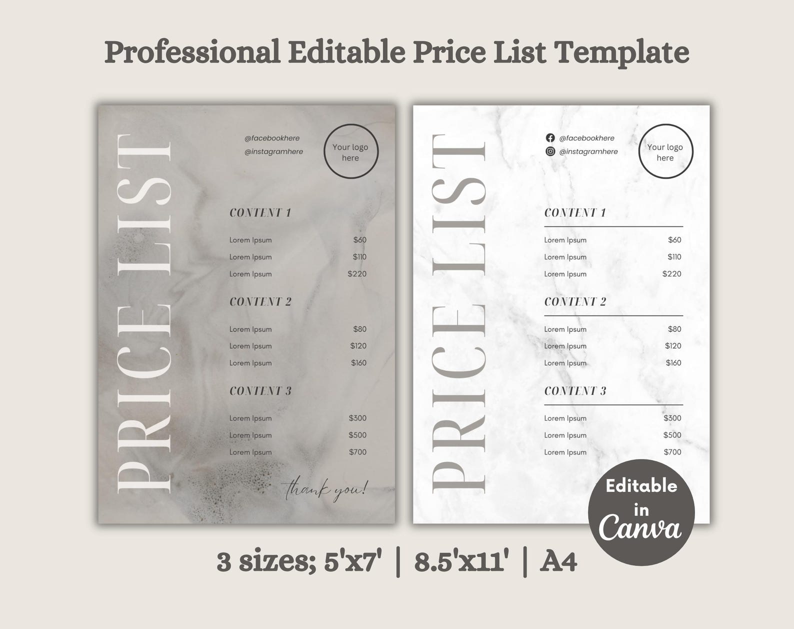 Price List Template Editable Scan to Pay Hair Salon Instant Download ...