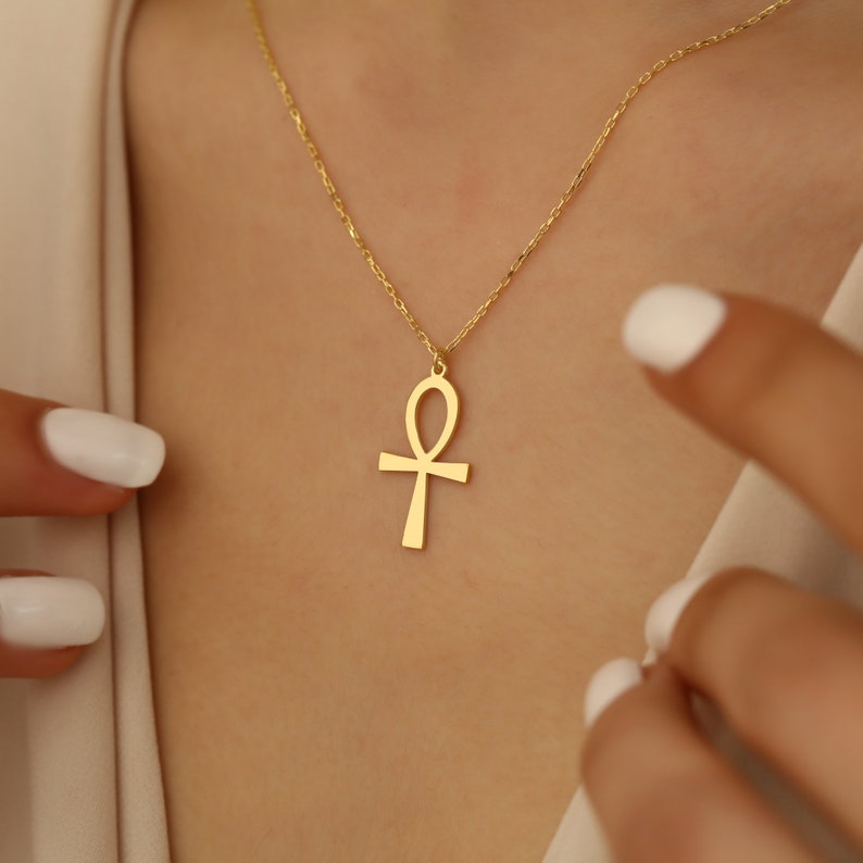 Valentine's Day Gift,14k Gold Ankh Cross Necklace: Sterling Silver ...