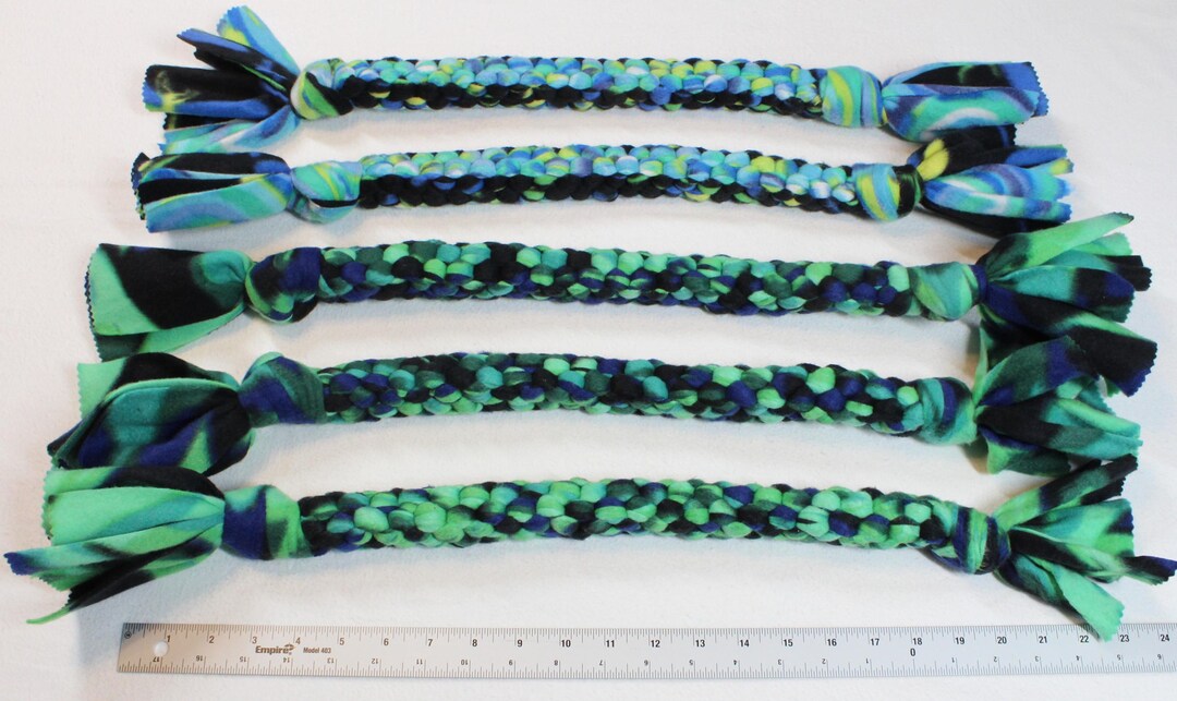 Long Fleece Tug Rope Toy - Green Multi | Square Knot | Dog Toy Tug ...