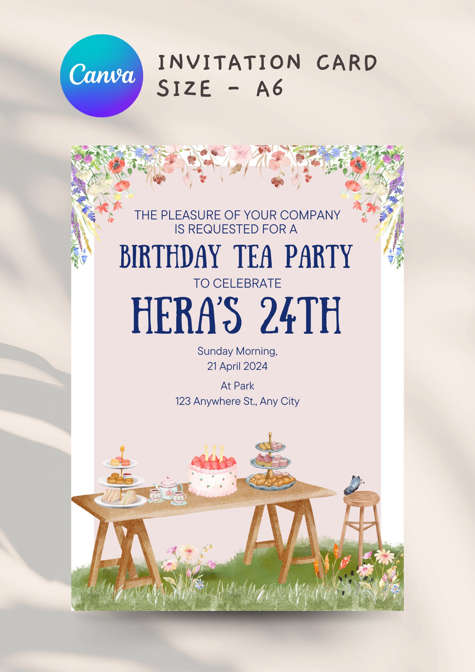 24th Birthday Invitation Tea Party Theme Invitation Editable Printable ...