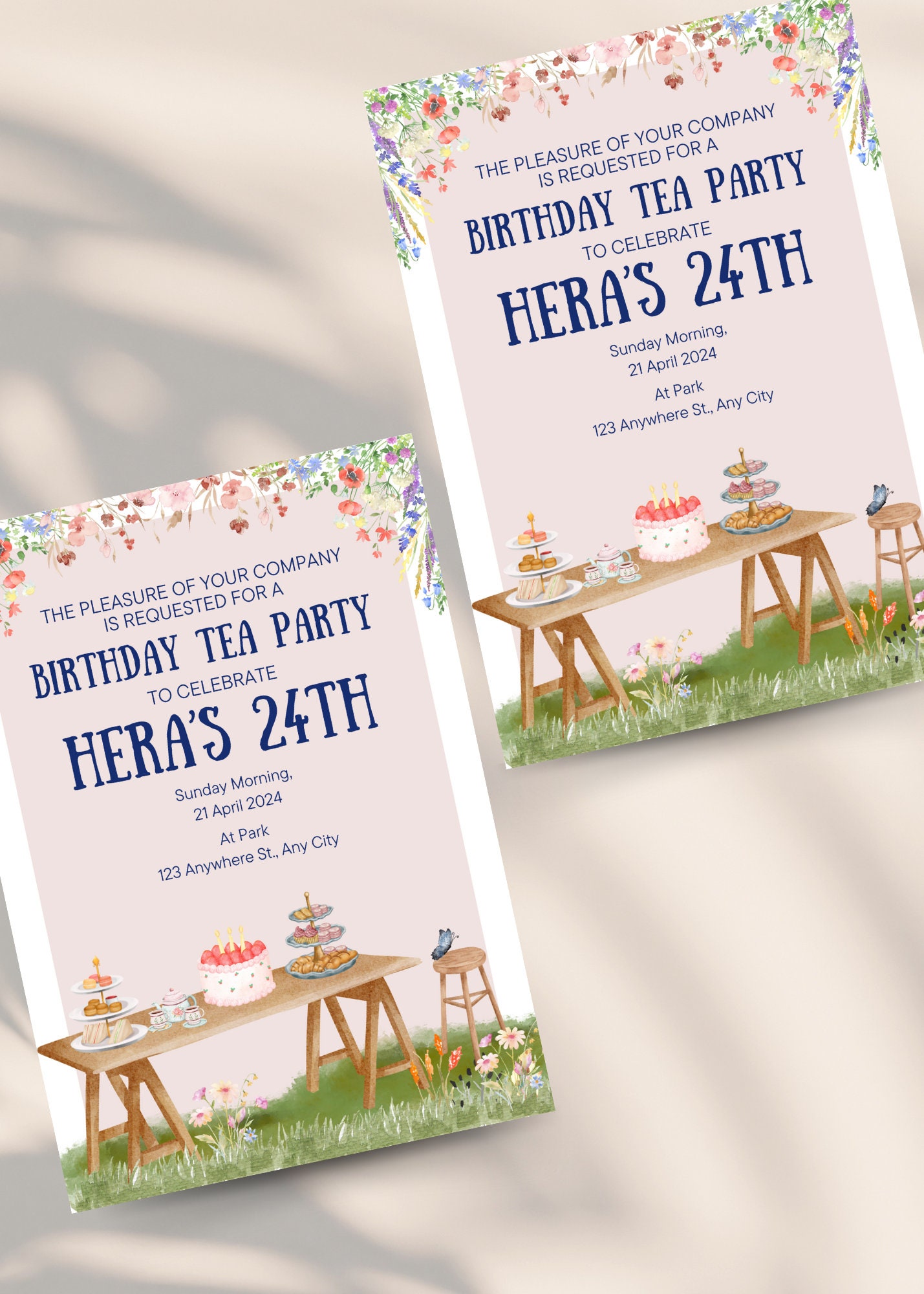 24th Birthday Invitation Tea Party Theme Invitation Editable Printable ...