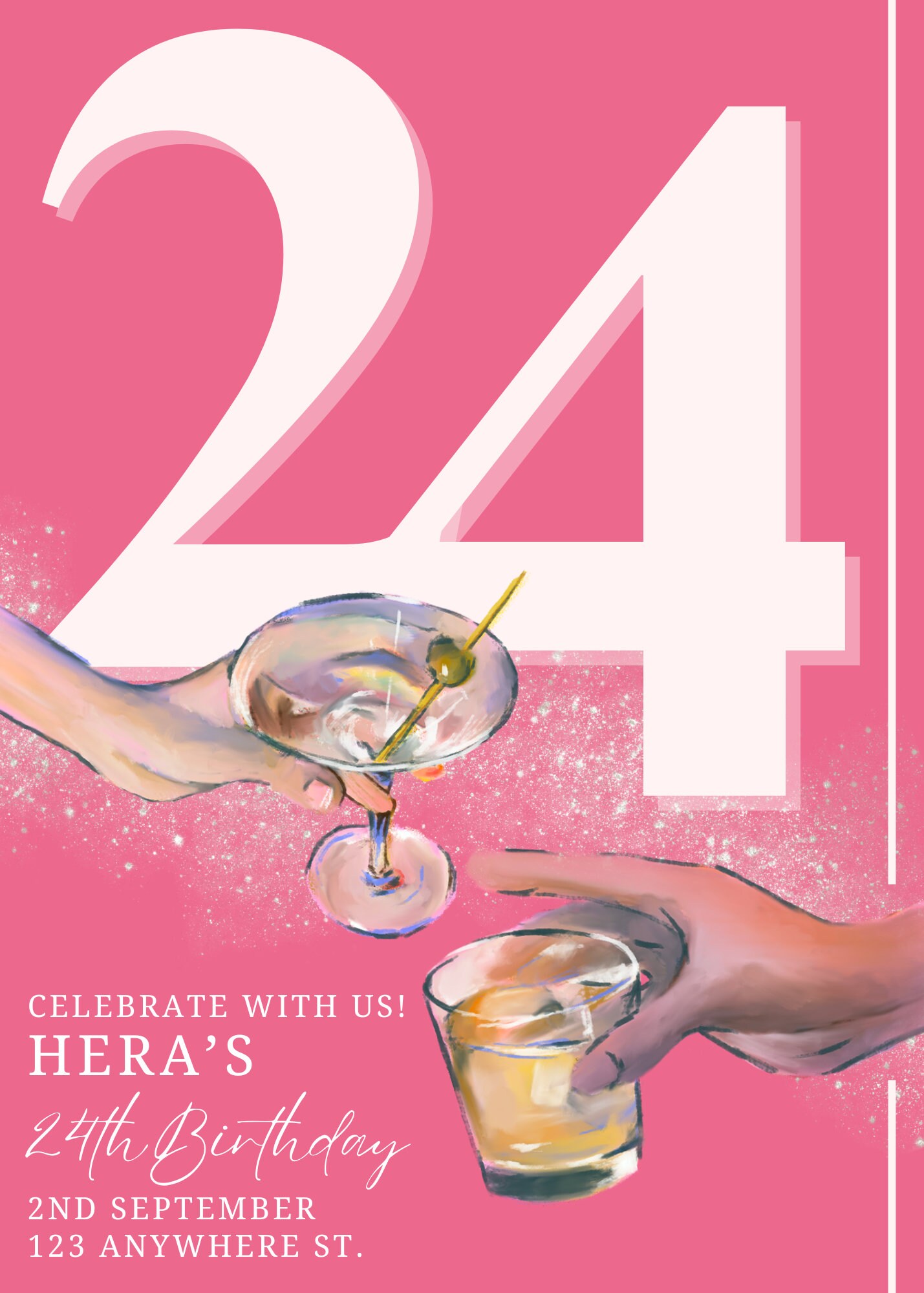 Chic 24th Birthday Dinner Invitation Editable Canva Template Watercolor ...