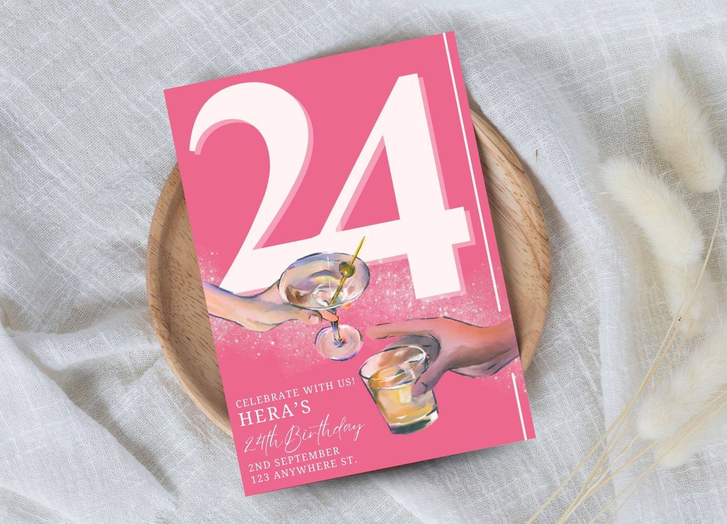 Chic 24th Birthday Dinner Invitation Editable Canva Template Watercolor ...