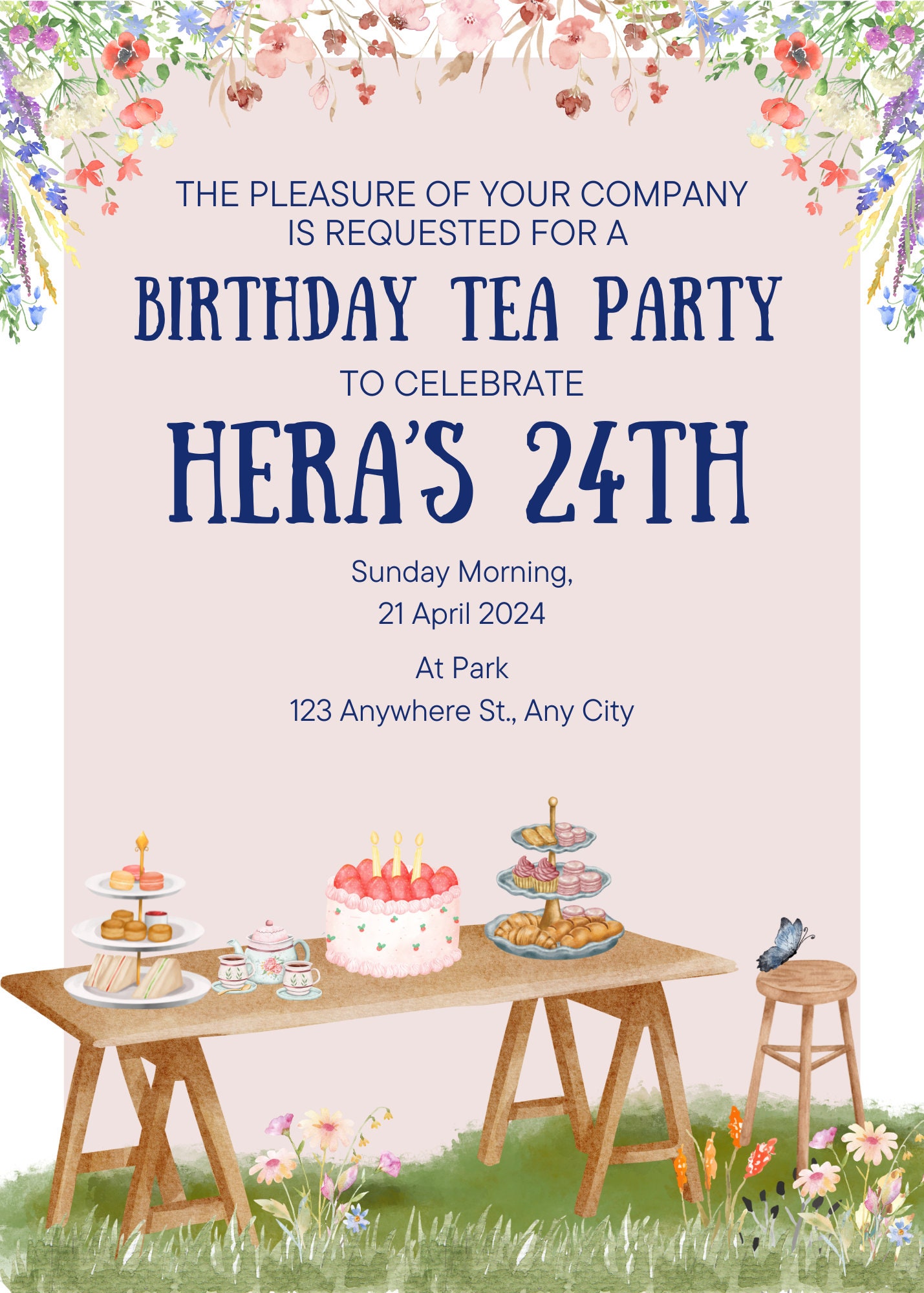 24th Birthday Invitation Tea Party Theme Invitation Editable Printable ...