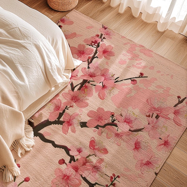 Pink Floral Rug - Etsy