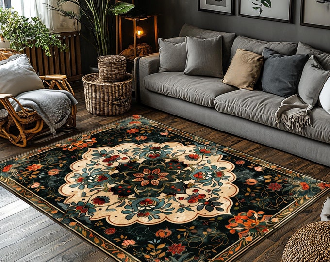 Gothic Home Decor Dark Green Rug Dark Academia Decor Vintage Inspired ...