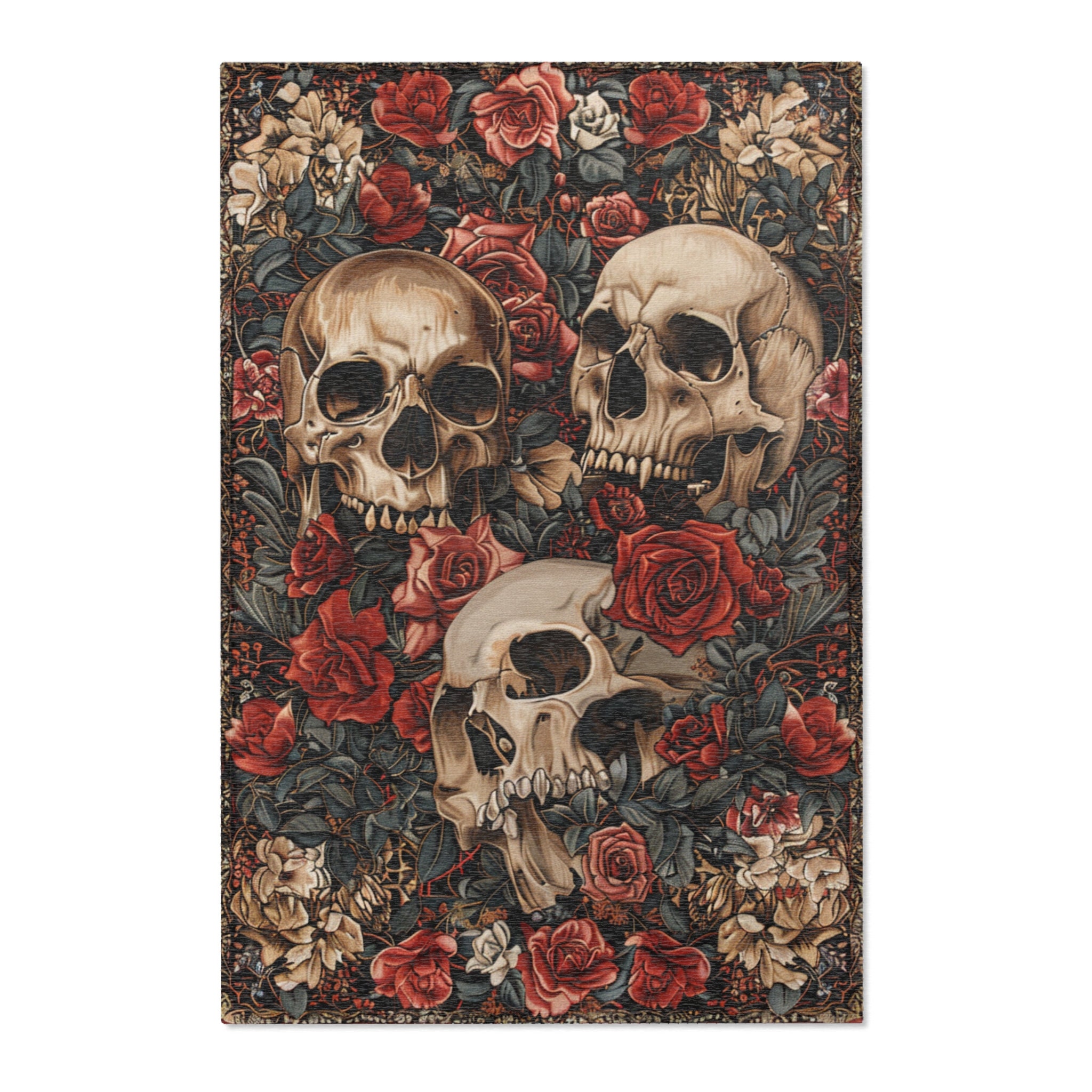 Flower and Skull Rug Dark Floral Area Rug Dark Cottagecore Rug Gothic ...