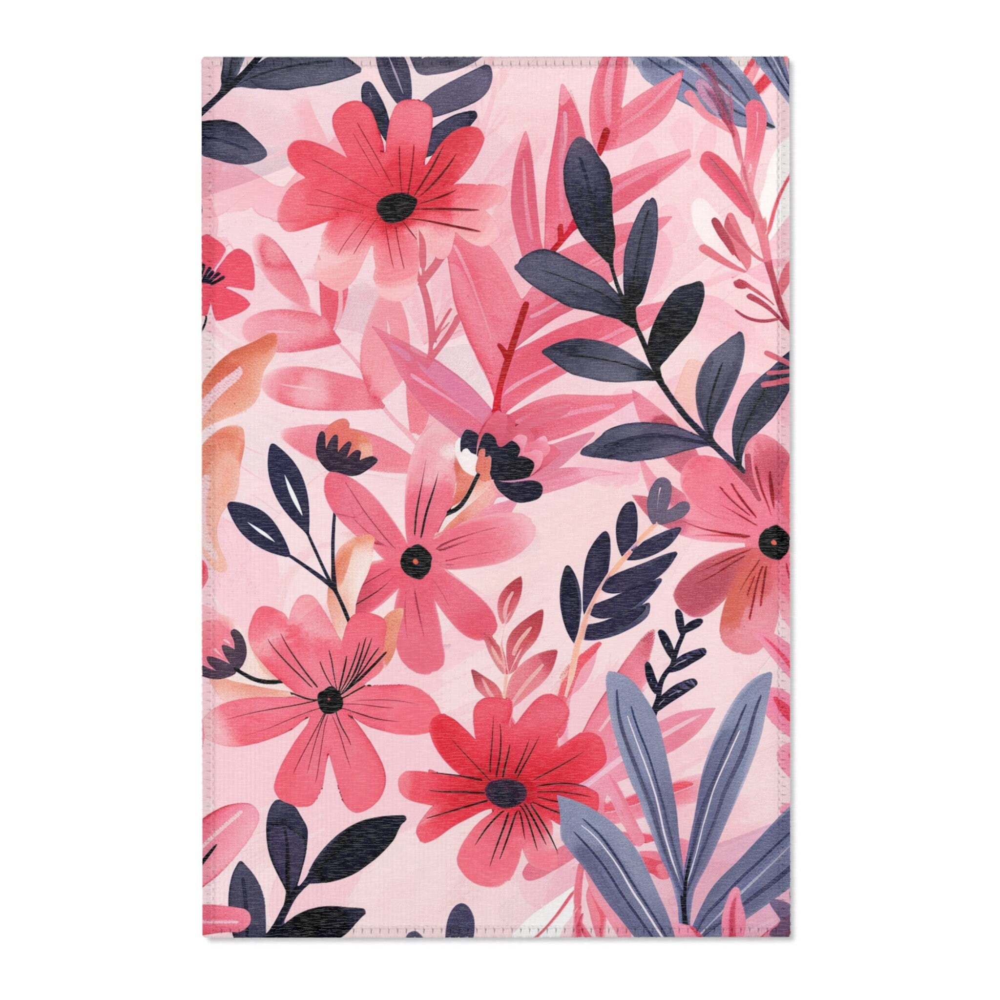 Pink Flower Rug Floral Area Rug Cottagecore Rug Living Room Bedroom ...