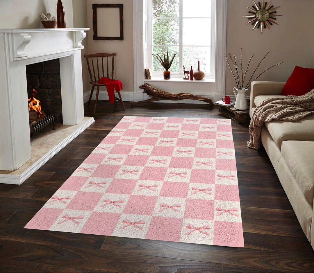 Pink Checkered Rug Coquette Room Decor Pink Birthday Gift for Her Room ...