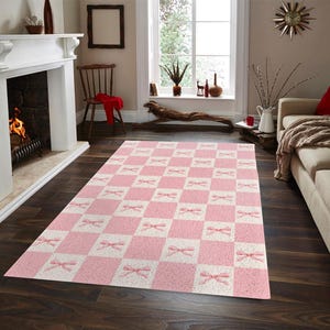 Pink Checkered Rug Coquette Room Decor Pink Birthday Gift for Her Room ...